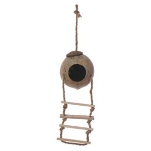 Natural Coconut Hideaway Birds Toys Decorative Bird Nest Cage House with Ladder