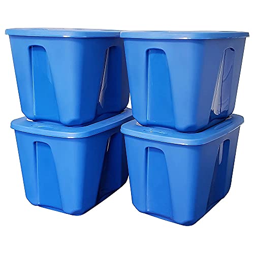 HOMZ 18 Gallon Medium Standard Stackable Plastic Storage Container Bin with Secure Snap Lid for Home Organization, Blue, 4 Pack