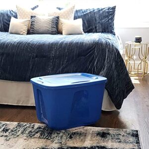 HOMZ 18 Gallon Medium Standard Stackable Plastic Storage Container Bin with Secure Snap Lid for Home Organization, Blue, 4 Pack