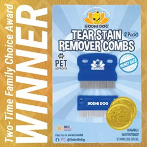 Bodhi Dog Tear Eye Stain Remover Combs | Set of 2 | Clean and Remove Crust, Dirt, Buildup around Pet Eyes | Best for Dogs & Cats Fur and Coats