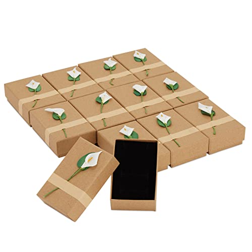 Lily Flower Kraft Paper Boxes with Lids for Jewelry, Party Favors (3.5 x 2 In, 12 Pack)