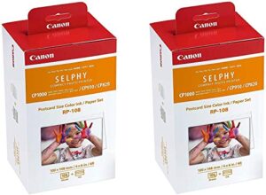 canon color ink/paper set, compatible with selphy cp910/cp820/cp1200, rp-108 (pack of 2)