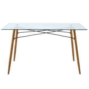 Versanora Minimalista Glass Dining Table Mid-Century Modern Style with Metal Legs for Kitchen Living Room Study Home Office, 30 inch Height, Glass/Wood Grain