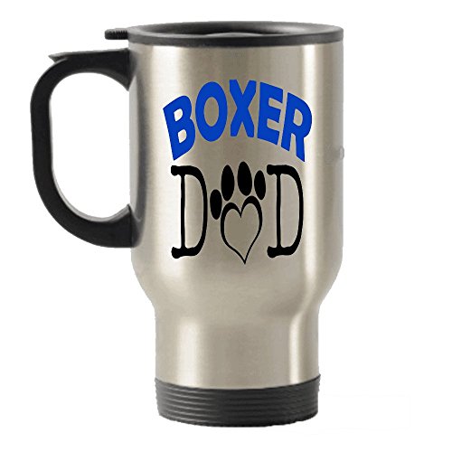 Boxer Dad and mom dog gift idea Stainless Steel Travel Insulated Tumblers Mug (Dad)