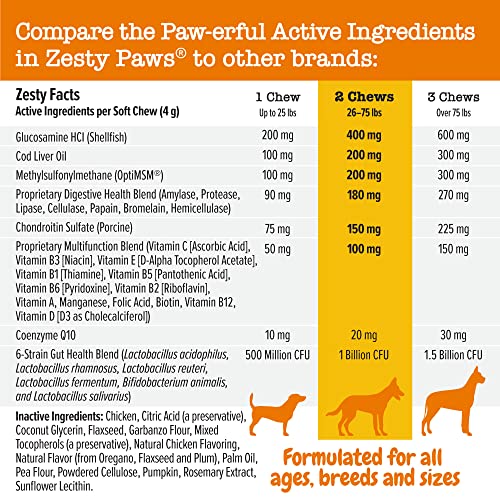 Multifunctional Supplements for Dogs - Glucosamine Chondroitin for Joint Support with Probiotics for Gut & Immune Health – Omega Fish Oil with Antioxidants and Vitamins for Skin & Heart Health