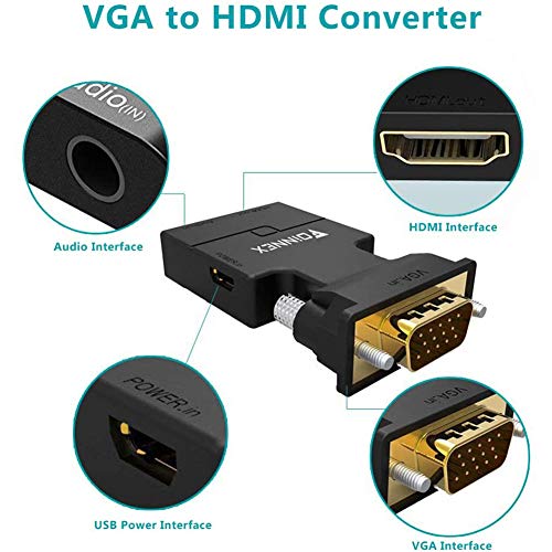 FOINNEX VGA to HDMI Adapter Converter with Audio,(PC VGA Source Output to TV/Monitor with HDMI Connector), Active Male VGA in Female HDMI 1080p Video Dongle adaptador for Computer,Laptop,Projector