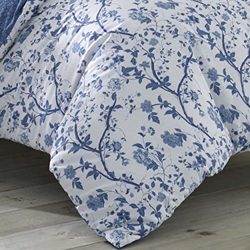 Laura Ashley Home - Elise Collection - Luxury Ultra Soft Comforter, All Season Premium Bedding Set, Stylish Delicate Design for Home Décor, Blue, King