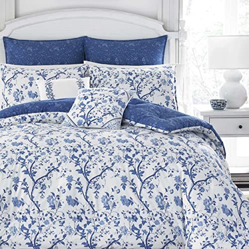 Laura Ashley Home - Elise Collection - Luxury Ultra Soft Comforter, All Season Premium Bedding Set, Stylish Delicate Design for Home Décor, Blue, King