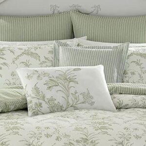 Laura Ashley Home - King Size Comforter Set, Reversible Cotton Bedding, Includes Matching Shams with Bonus Euro Shams & Throw Pillows (Natalie Sage/Off White, King)