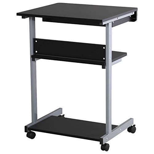 Topeakmart Mobile Compact Computer Desk Cart for Small Spaces, Work Workstation, Writing Desk Table with Drawers and Printer Shelf on Wheels