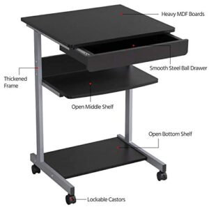 Topeakmart Mobile Compact Computer Desk Cart for Small Spaces, Work Workstation, Writing Desk Table with Drawers and Printer Shelf on Wheels