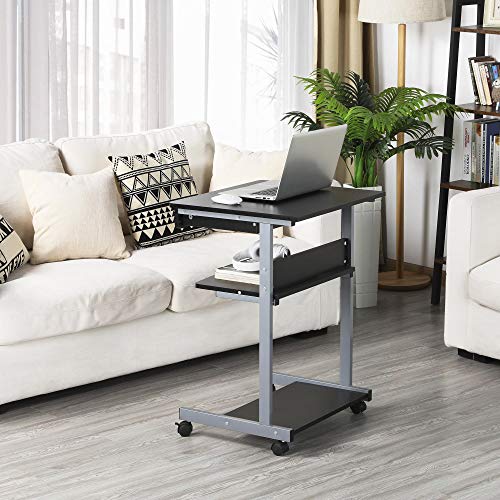 Topeakmart Mobile Compact Computer Desk Cart for Small Spaces, Work Workstation, Writing Desk Table with Drawers and Printer Shelf on Wheels