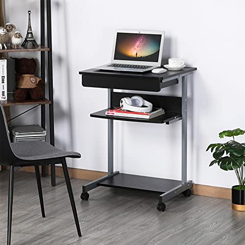 Topeakmart Mobile Compact Computer Desk Cart for Small Spaces, Work Workstation, Writing Desk Table with Drawers and Printer Shelf on Wheels