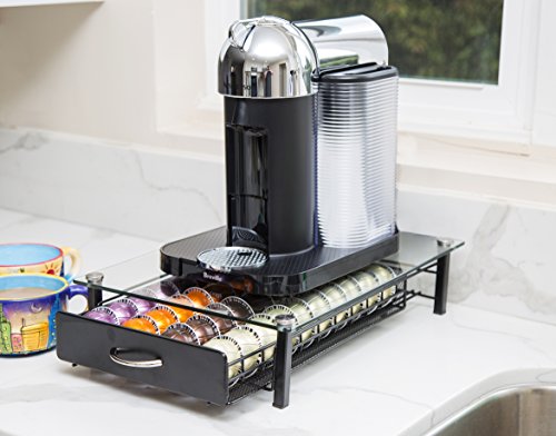 Insight Nespresso Vertuoline Coffee Pod Holder (Holds 40 Vertuo Coffee or Espresso Capsules)-- Tempered Glass Drawer (Coffee pods NOT Included. Does NOT fit K-Cups)