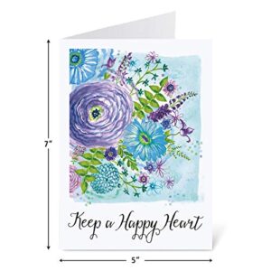 Happy Heart Thinking of You Greeting Cards - Set of 8 (4 Designs), Large 5" x 7", Friendship Cards with Sentiments Inside, White Envelopes