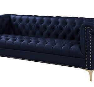 Iconic Home Gold Navy Blue Winston PU Button Tufted with Nail head Trim Tone Metal Sofa,FSA2571-AN