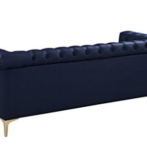 Iconic Home Gold Navy Blue Winston PU Button Tufted with Nail head Trim Tone Metal Sofa,FSA2571-AN