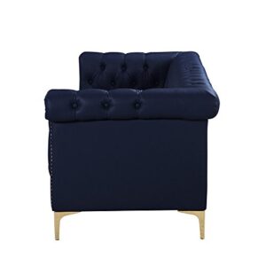 Iconic Home Gold Navy Blue Winston PU Button Tufted with Nail head Trim Tone Metal Sofa,FSA2571-AN