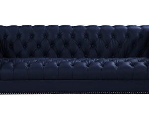 Iconic Home Gold Navy Blue Winston PU Button Tufted with Nail head Trim Tone Metal Sofa,FSA2571-AN