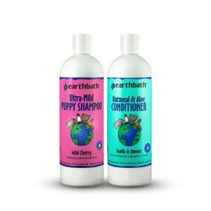 earthbath ultra-mild puppy shampoo and oatmeal & aloe conditioner grooming bundle, best shampoo and conditioner for puppies, made in usa - 16 oz