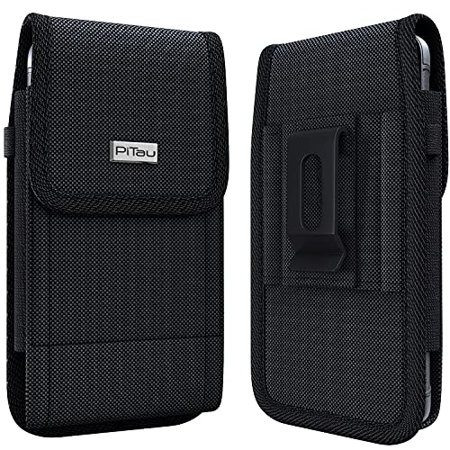 PiTau Holster for Galaxy S23+ Plus 22+ S21+ S20+ S10+ S9+ Plus A20 A50 A51 A52 A53 Cell Phone Belt Case with Clip Pouch Holder Cover (Fits Samsung Galaxy Phones with Protective Case on) Large Black