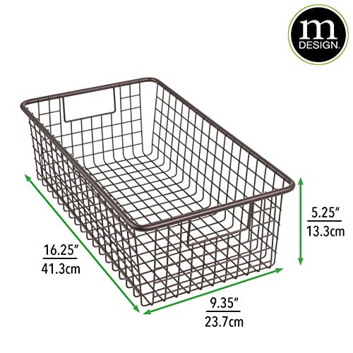 mDesign Metal Wire Food Storage Basket Organizer with Handles for Organizing Kitchen Cabinets, Pantry Shelf, Bathroom, Laundry Room, Closets, Garage - Omni Collection, Bronze