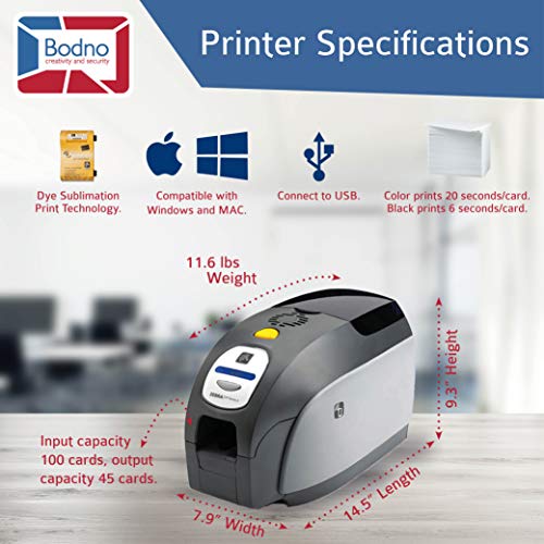 Zebra ZXP Series 3 Dual Sided ID Card Printer & Complete Supplies Package with Bodno Bronze Edition ID Software