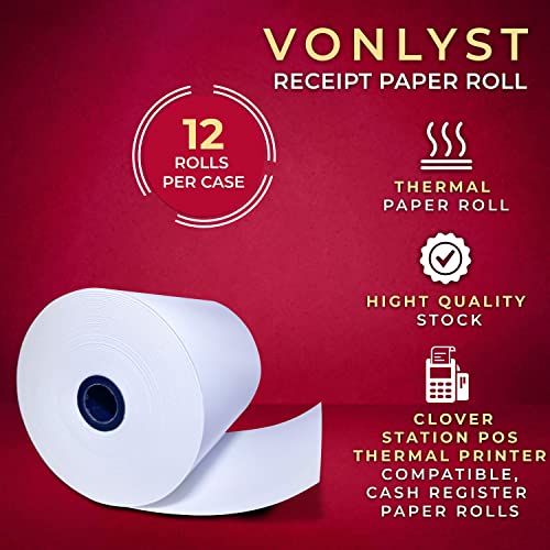 Vonlyst Thermal Receipt Paper Rolls 3 1/8" x 230' for Clover Station (12 rolls)