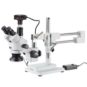 amscope 3.5x-180x trinocular stereo microscope with 4-zone 144-led ring light and 10mp usb3 camera