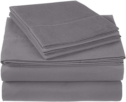 Amazon Brand – Pinzon 300 Thread Count Ultra Soft Cotton Bed Sheet Set, Queen, Graphite Grey