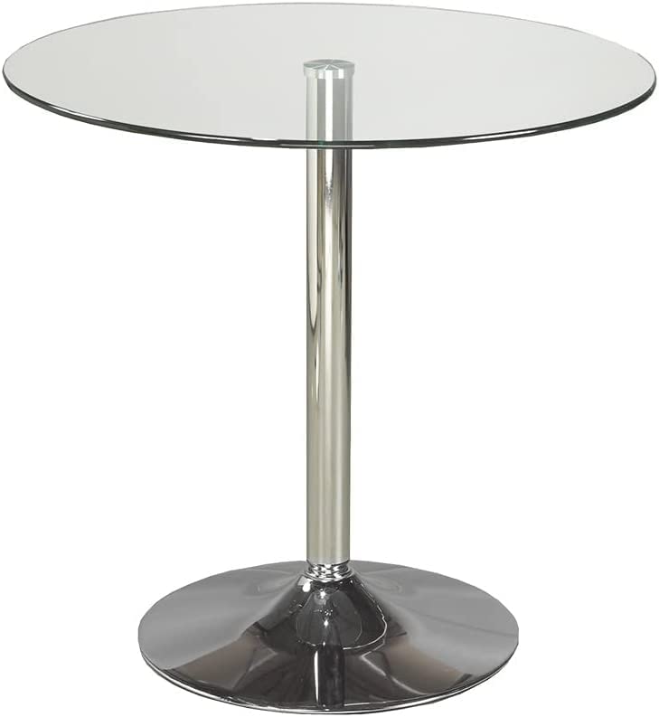 Uptown Club Modern Round Dining Table with Tempered Glass Top, Seats 4 in Style & Comfort, Elegant Kitchen Furniture for Contemporary Home, 35", Silver