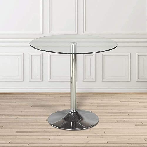 Uptown Club Modern Round Dining Table with Tempered Glass Top, Seats 4 in Style & Comfort, Elegant Kitchen Furniture for Contemporary Home, 35", Silver