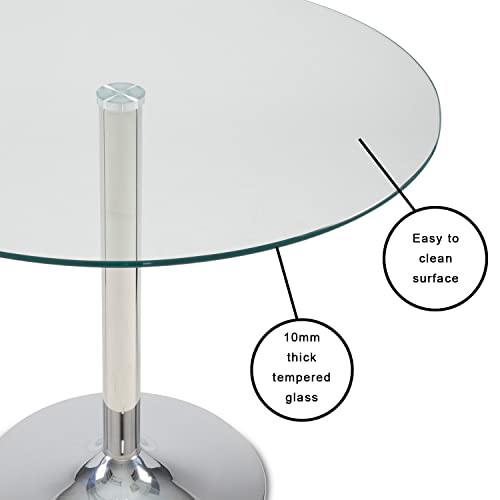 Uptown Club Modern Round Dining Table with Tempered Glass Top, Seats 4 in Style & Comfort, Elegant Kitchen Furniture for Contemporary Home, 35", Silver