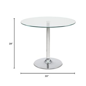 Uptown Club Modern Round Dining Table with Tempered Glass Top, Seats 4 in Style & Comfort, Elegant Kitchen Furniture for Contemporary Home, 35", Silver