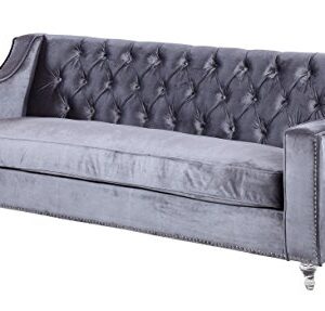 Iconic Home Grey Dylan Velvet with Silver Nail head Trim Round Acrylic Feet Sofa