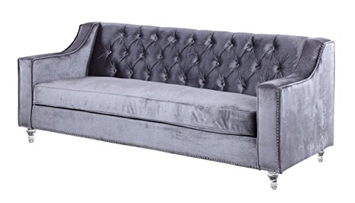 Iconic Home Grey Dylan Velvet with Silver Nail head Trim Round Acrylic Feet Sofa