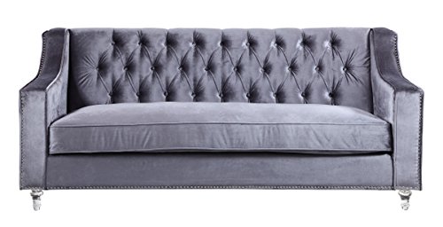 Iconic Home Grey Dylan Velvet with Silver Nail head Trim Round Acrylic Feet Sofa