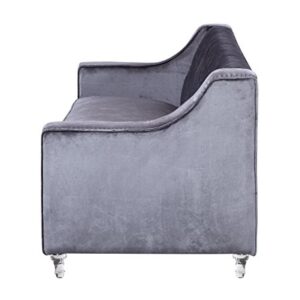 Iconic Home Grey Dylan Velvet with Silver Nail head Trim Round Acrylic Feet Sofa