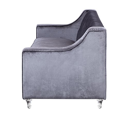 Iconic Home Grey Dylan Velvet with Silver Nail head Trim Round Acrylic Feet Sofa