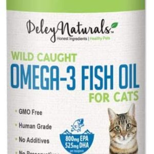 Deley Naturals Wild Caught Fish Oil for Cats - 16oz - Omega 3-6-9, GMO Free - Reduces Shedding, Supports Skin, Coat, Joints, Heart, Brain, Immune System - Highest EPA & DHA Potency – Pure Fish Oil