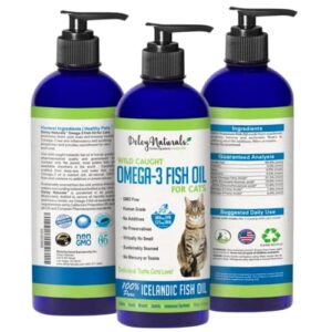 Deley Naturals Wild Caught Fish Oil for Cats - 16oz - Omega 3-6-9, GMO Free - Reduces Shedding, Supports Skin, Coat, Joints, Heart, Brain, Immune System - Highest EPA & DHA Potency – Pure Fish Oil