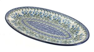 blue rose polish pottery tulip bouquet oval platter