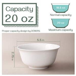 DOWAN 20 OZ Ceramic Soup Bowls & Cereal Bowls - White Bowls Set of 6 for Kitchen - Bowls for Cereal, Soup, Oatmeal, Rice, Pasta, Salad - Dishwasher & Microwave Safe