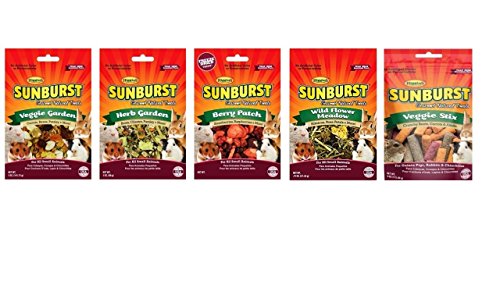 Higgins Sunburst Small Animal Treats 5 Flavor Variety Bundle (1) Each: Veggie Garden, Herb Garden, Berry Patch, Veggie Stix and Wild Flower Meadow.52-5 Ounces Each