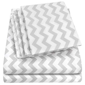 twin size bed sheets - 4 piece 1500 supreme collection fine brushed microfiber deep pocket twin sheet set bedding - 1 extra pillow cases, great value, twin, chevron gray