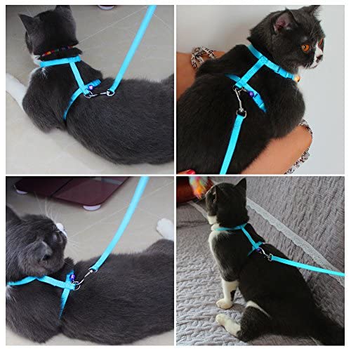 2 Pack Rabbit Harness Leash - Persuper Bunny Cat Leash Adjustable Soft Nylon Small Animal Harness Set for Walking Running Outdoor Use with Safe Bell for Puppy Dog, Pig, Kitten, Ferret, Mini Pet