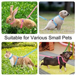 2 Pack Rabbit Harness Leash - Persuper Bunny Cat Leash Adjustable Soft Nylon Small Animal Harness Set for Walking Running Outdoor Use with Safe Bell for Puppy Dog, Pig, Kitten, Ferret, Mini Pet