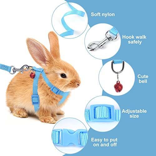 2 Pack Rabbit Harness Leash - Persuper Bunny Cat Leash Adjustable Soft Nylon Small Animal Harness Set for Walking Running Outdoor Use with Safe Bell for Puppy Dog, Pig, Kitten, Ferret, Mini Pet