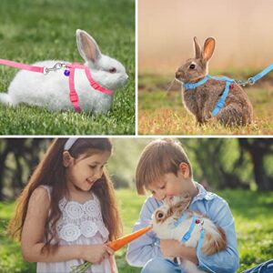 2 Pack Rabbit Harness Leash - Persuper Bunny Cat Leash Adjustable Soft Nylon Small Animal Harness Set for Walking Running Outdoor Use with Safe Bell for Puppy Dog, Pig, Kitten, Ferret, Mini Pet