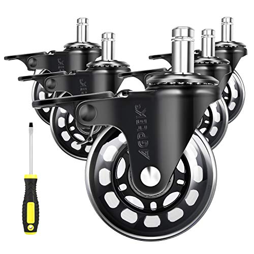 AGPtEK Office Chair Casters Heavy Duty with Screwdriver 2.5" Universal Fit, Safe Roller Wheel Replacement for Hardwood Floors Mat Carpet Tile Universal Fit - Set of 5 All with Brake System